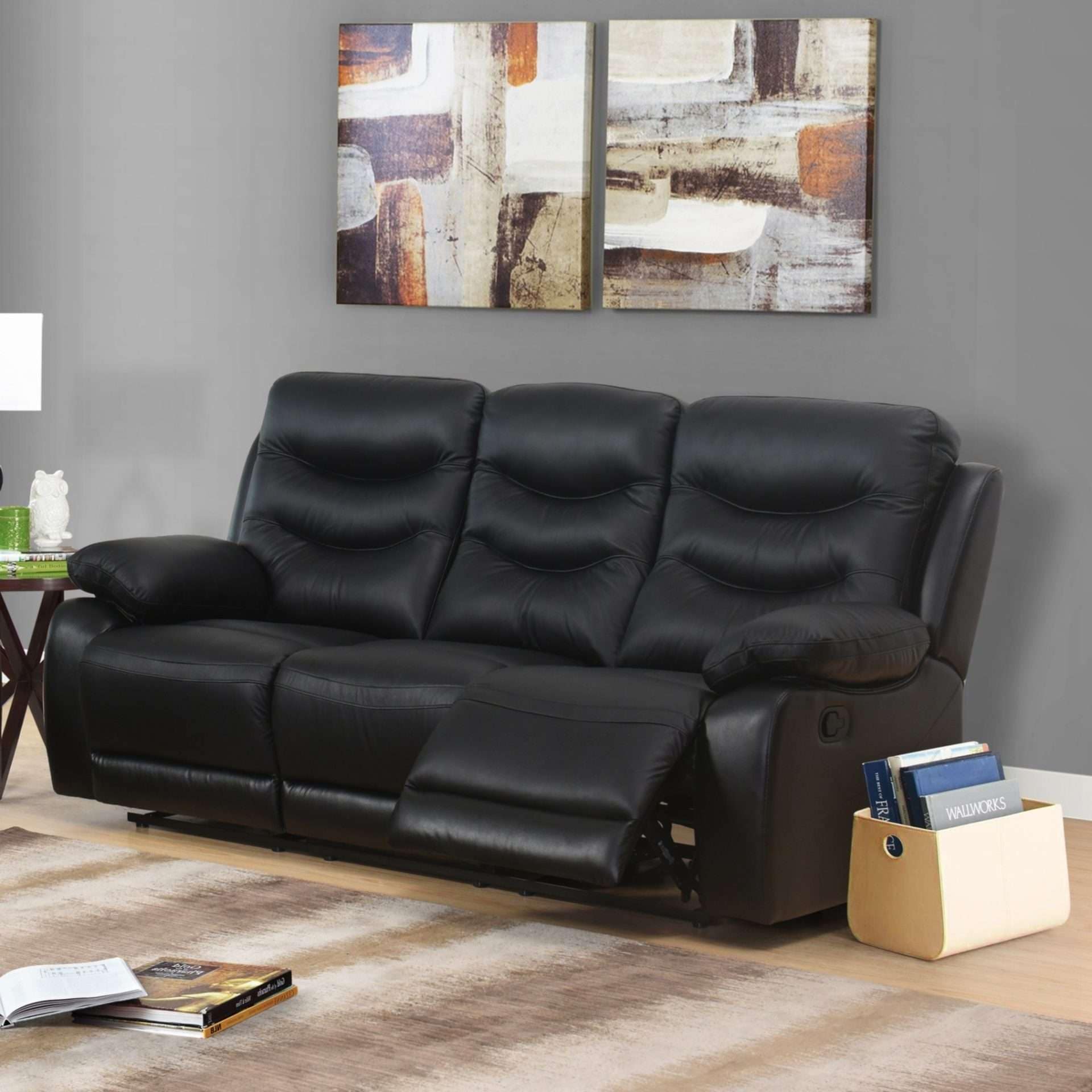 Black Italian Leather Manual Recliner Suite - FUSION - SC Furniture