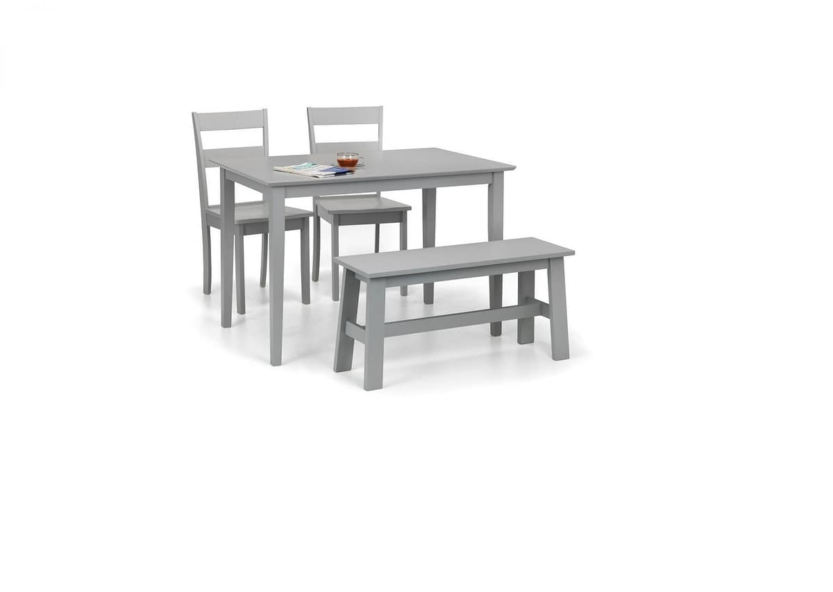 KAIN Pale Grey Dining Table, 2 Seater Bench & 2 Chairs W112cm x D72