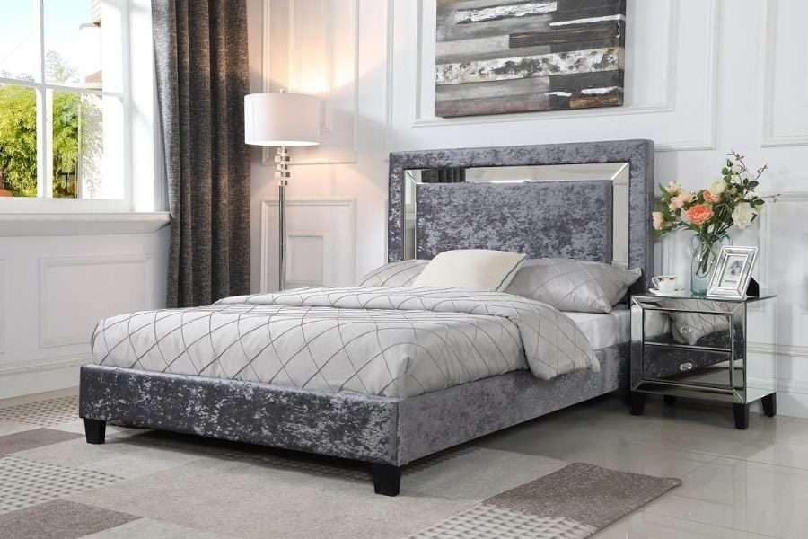 AUGUST Mirrored / Silver Velvet 5Ft King Size Bed W162cm x D217cm