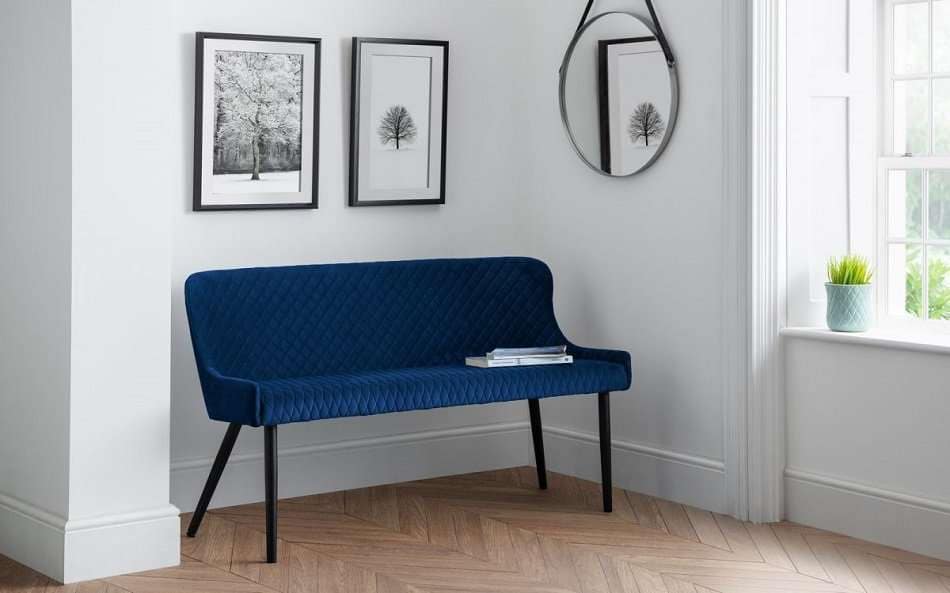HUGO Blue Velvet High Back Bench W143cm x D62cm x H82.5cm