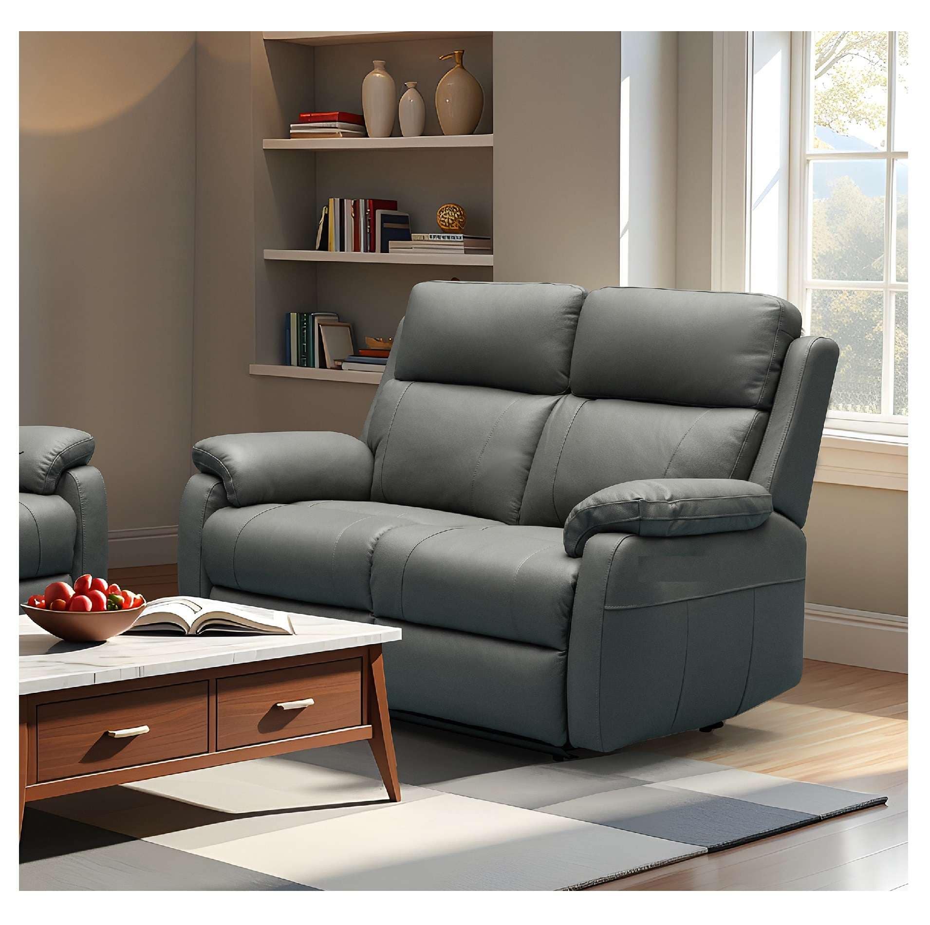 Dark Grey Italian Leather Electric 2 Seater + 1 Armchair - ABERINO - SC ...