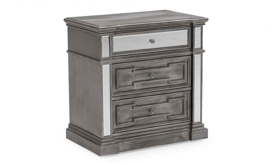 HOLLYWOOD Grey / Mirrored 3 Drawer Bedside Chest W71.2cm x D43.2